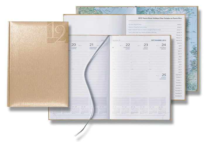 Spanish-English Weekly Desk Planner.